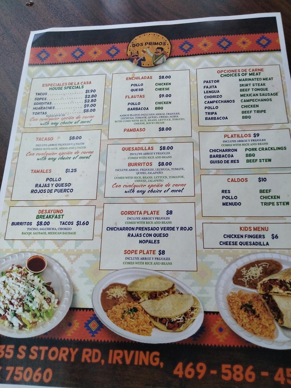 Menu at Dos Primos Taqueria & Restaurant’s, Irving