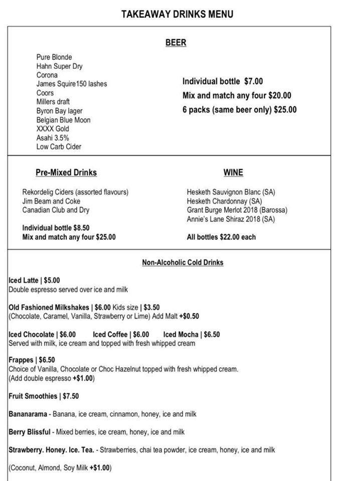 Menu at The Flying Bean Cafe, Beechmont