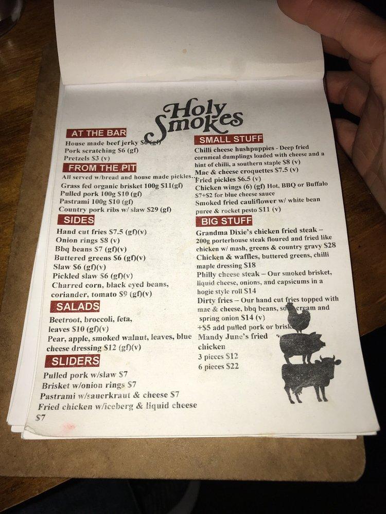 Menu at Holy Smokes Fremantle pub & bar, Fremantle