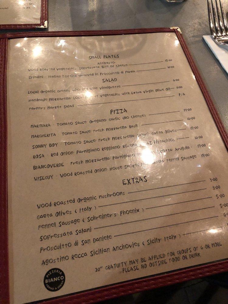 Menu at Pizzeria Bianco, Phoenix, 623 E Adams St