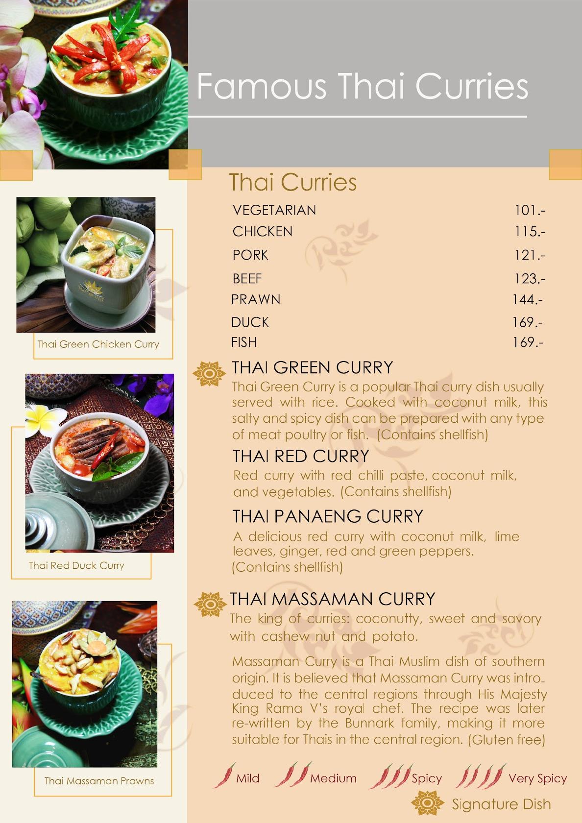 Menu at Taste of Thai restaurant, Hilton