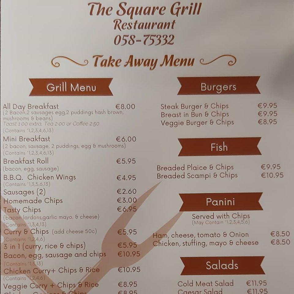 Menu at The Square Grill restaurant, Dungarvan
