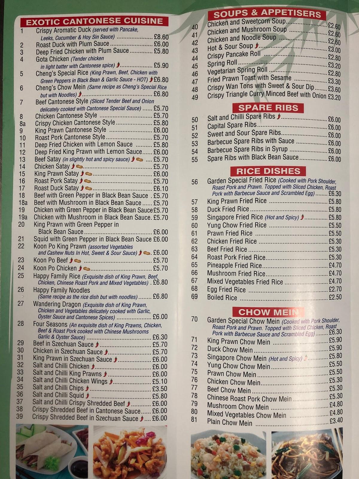 Menu at Chengs Garden fast food, Leicester, 66 Main St