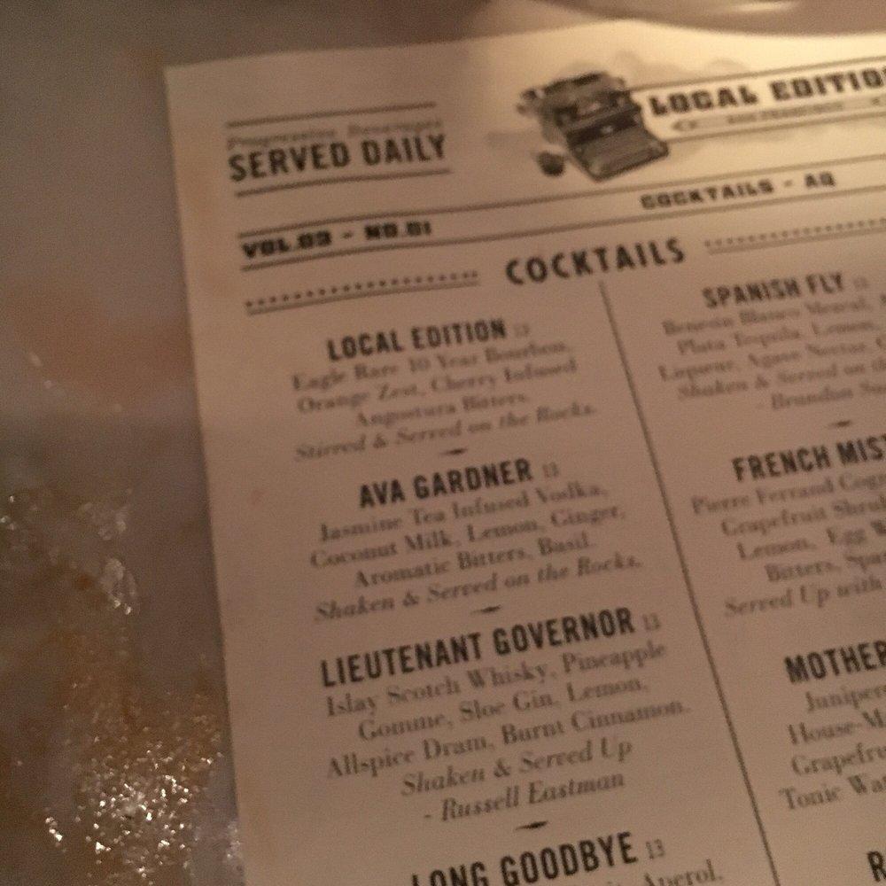 Menu at Local Edition pub & bar, San Francisco