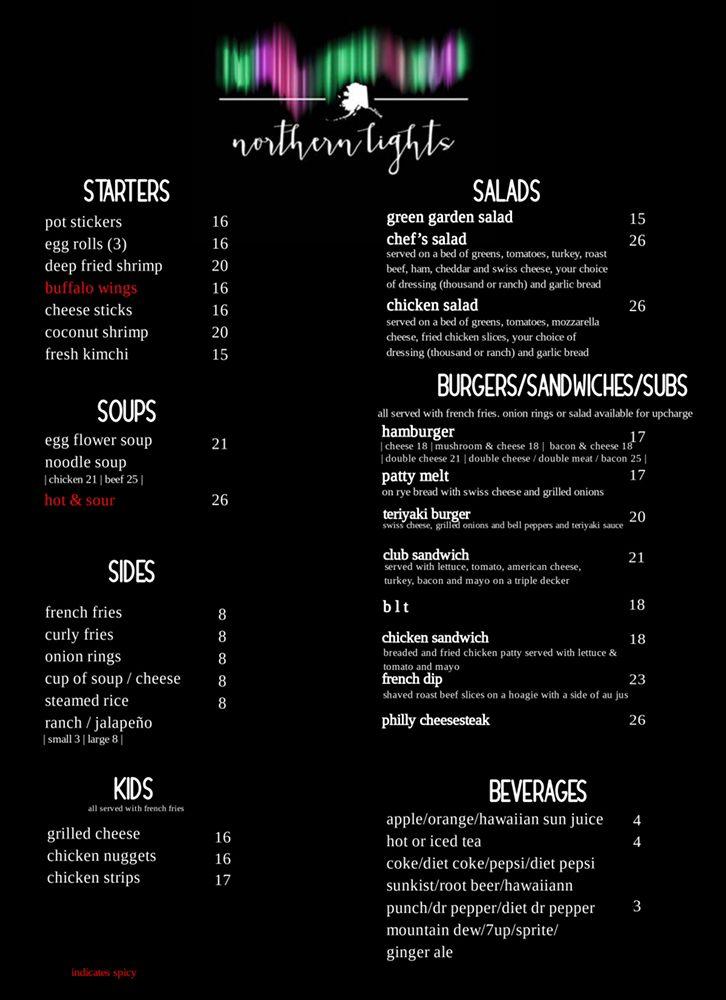 Menu at Northern Lights Restaurant, Utqiagvik, Herman St