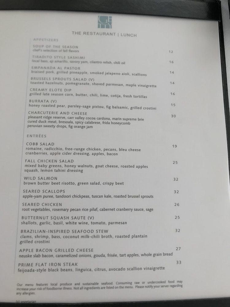 Menu at Restaurant at The Getty Center, Los Angeles