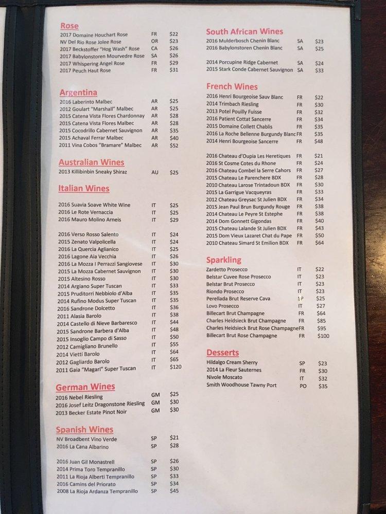 Menu at The Vineyard Winemarket pub & bar, Smyrna