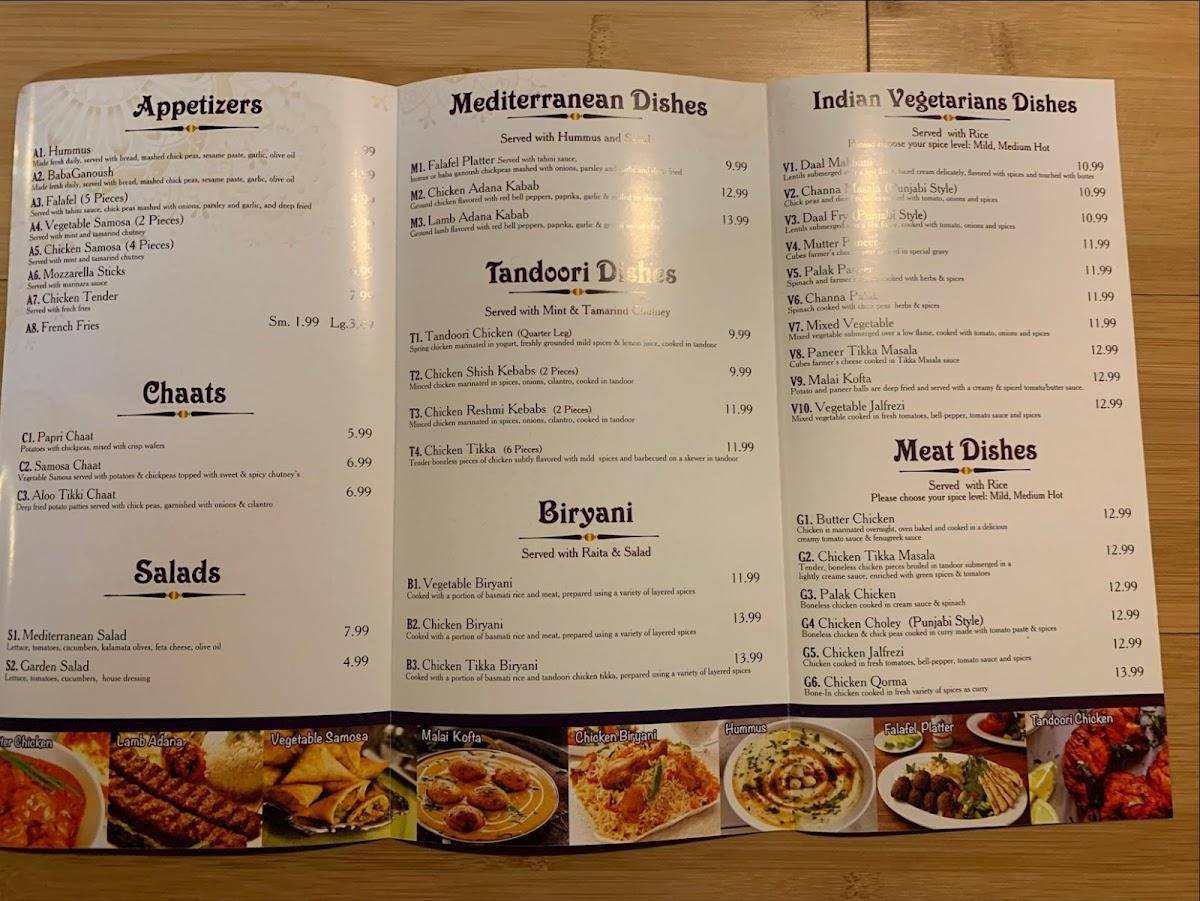 Menu at Bloom's Naan House restaurant, Bloomsburg