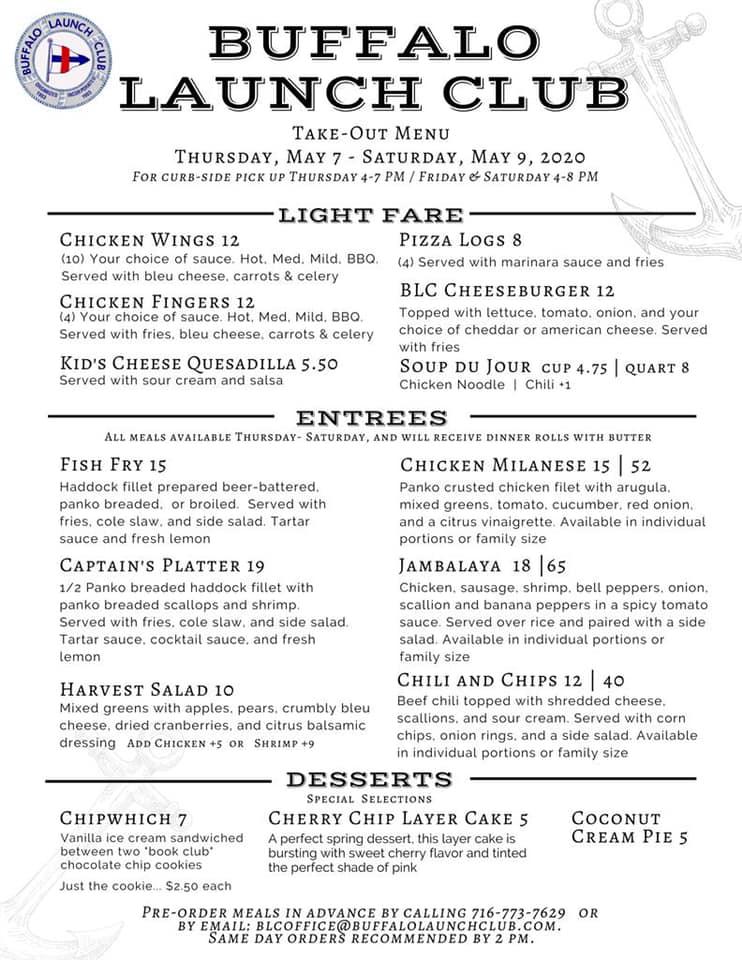 Menu at Buffalo Launch Club, Grand Island