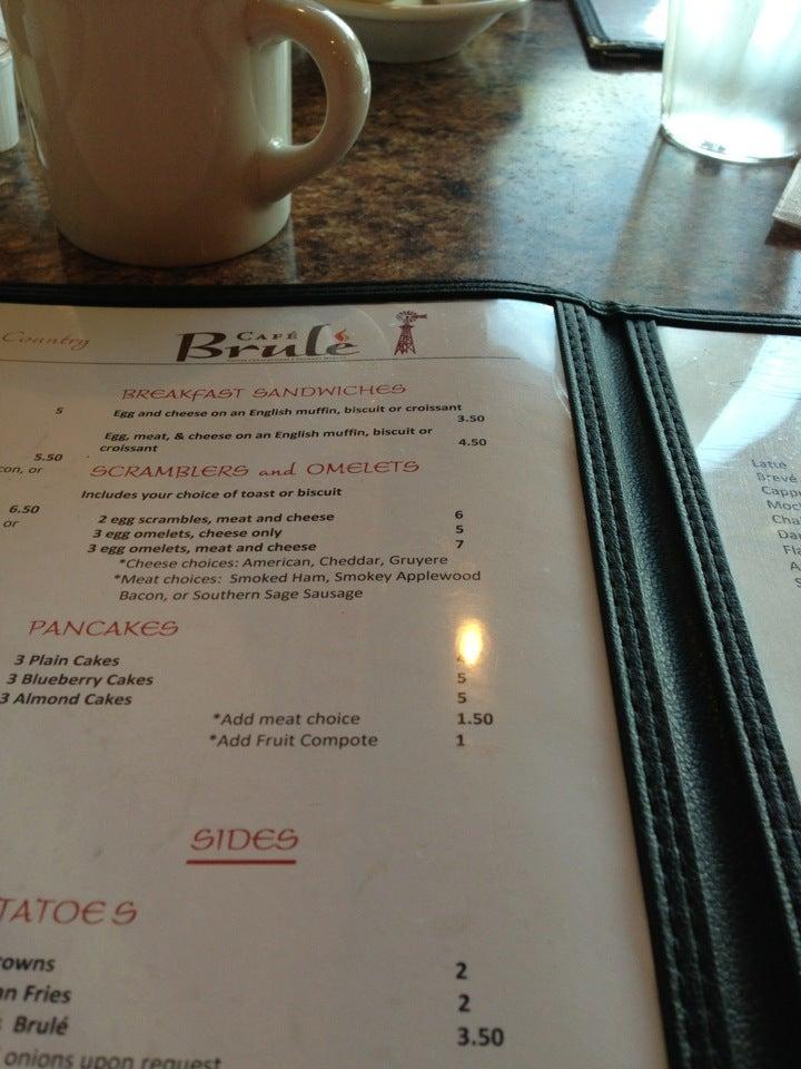 Menu at Café Brulé cafe, Vermillion, 24 W Main St
