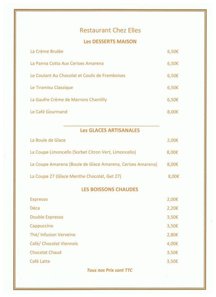 Menu au Chez Elles restaurant, L'Isle-sur-la-Sorgue
