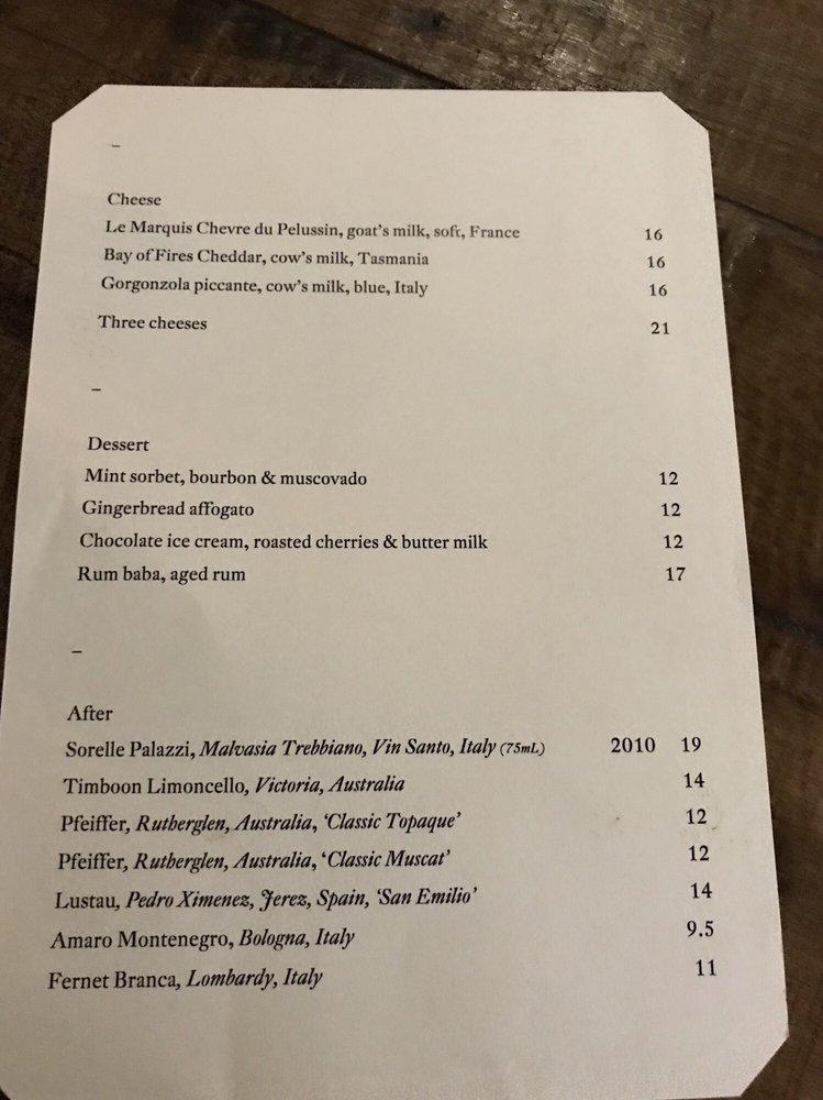 Menu at Cumulus Inc. pub & bar, Melbourne