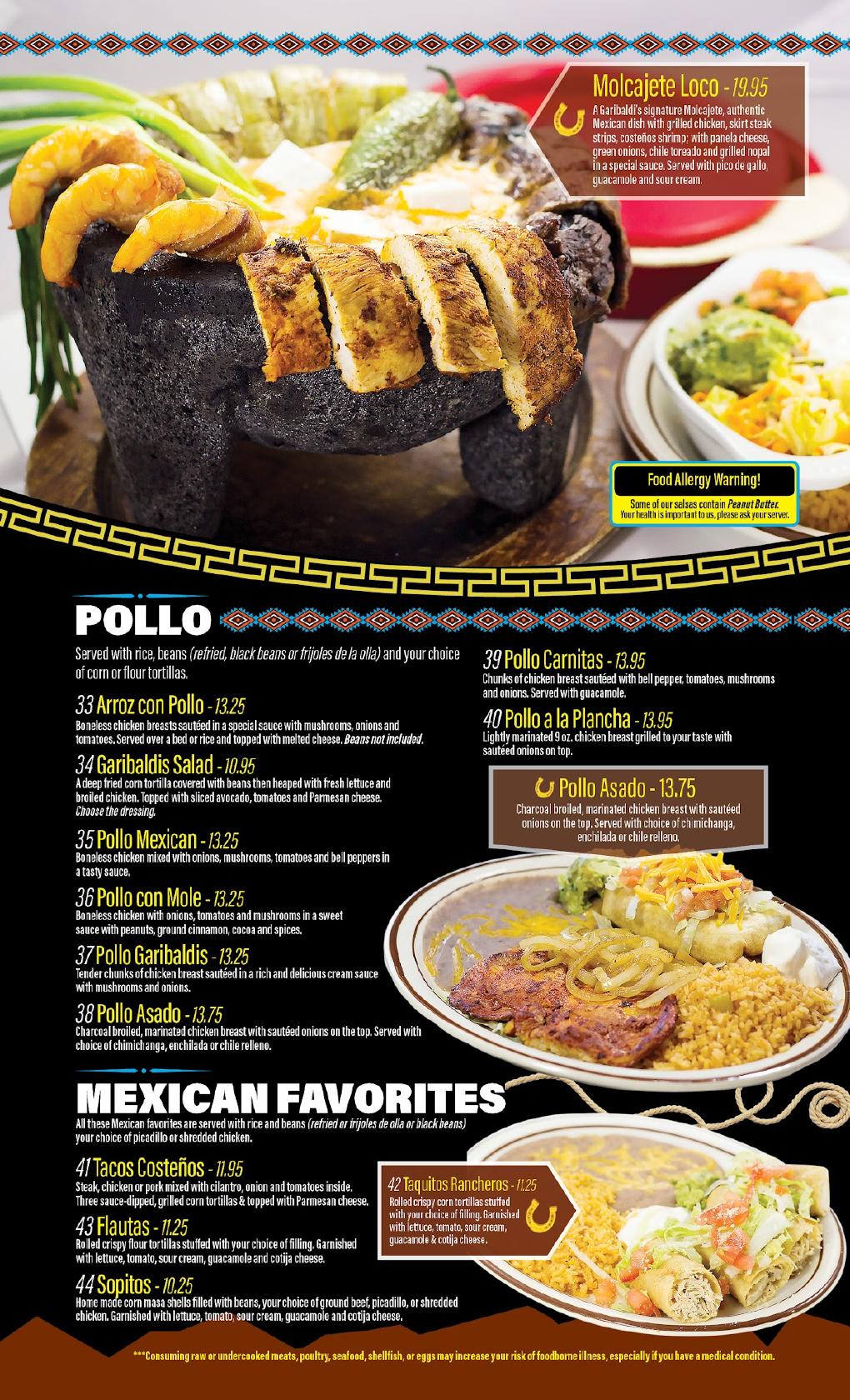 Menu at Garibaldi's Restaurant Elko, Elko