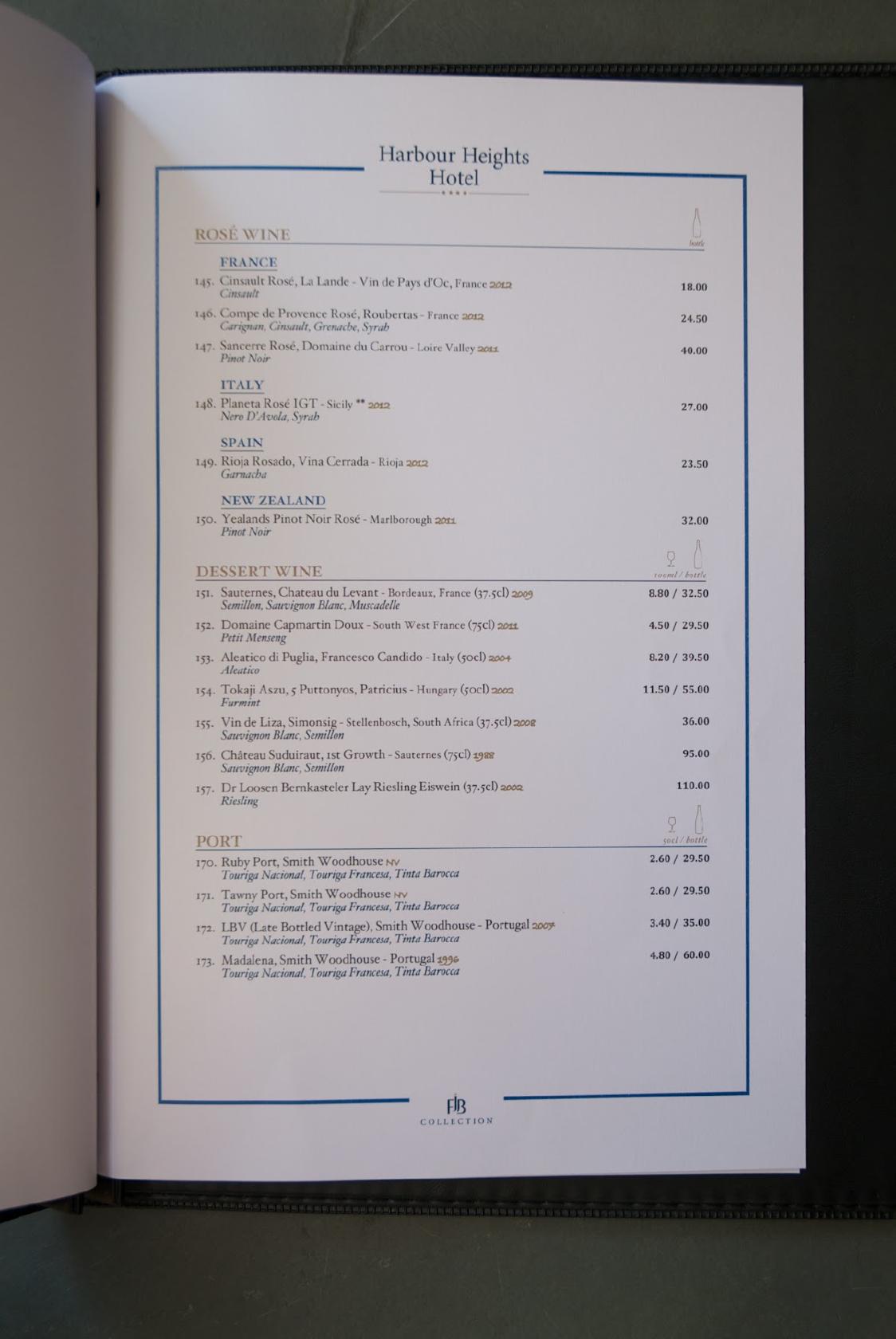 Menu at Harbour Heights Hotel pub & bar, Poole