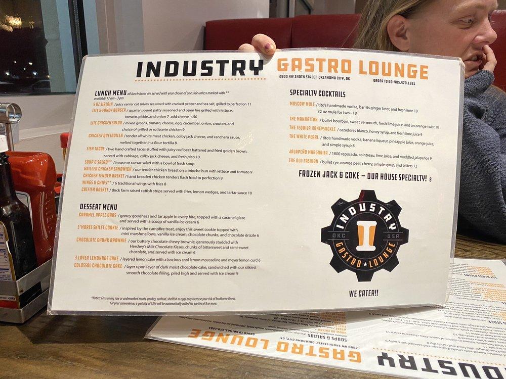 Menu at Industry Gastro Lounge restaurant, Oklahoma City