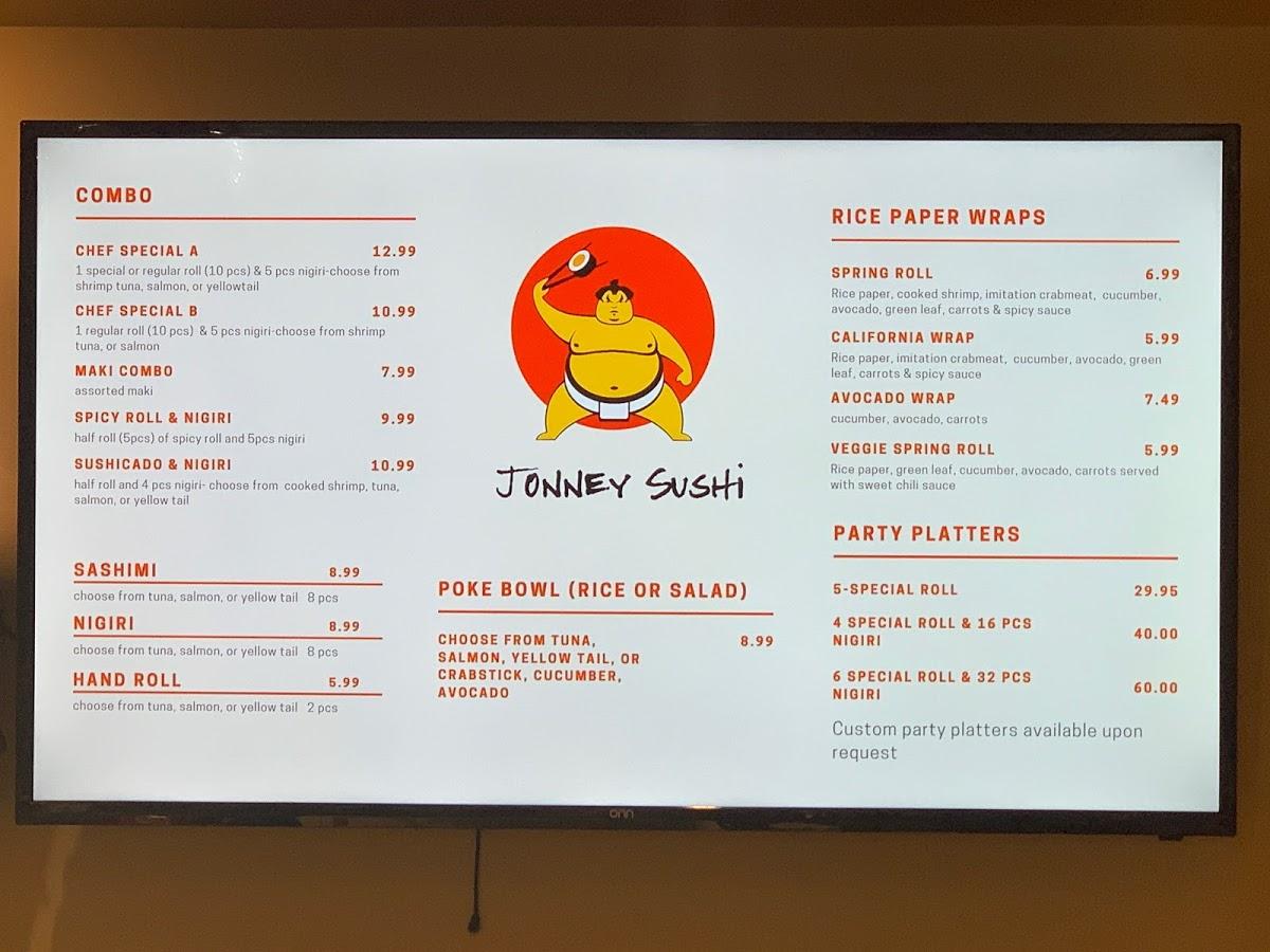 Menu at Jonney sushi restaurant, Baton Rouge