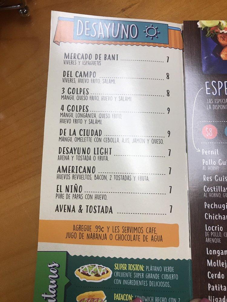 Menu at Mangú Dominican Bistro restaurant, Boston