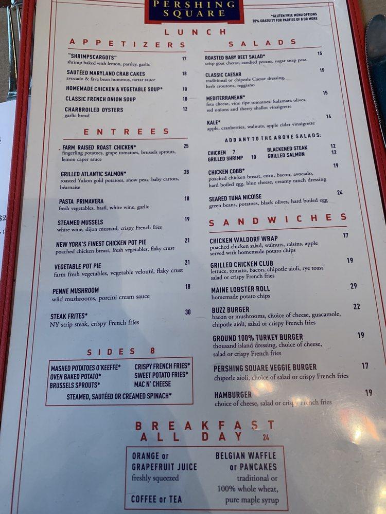 Menu at Pershing Square restaurant, West New York, 90 E 42nd St