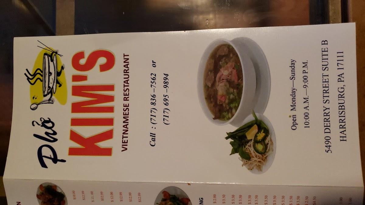 Carta de Pho Kim's Restaurant, Harrisburg, Derry St B