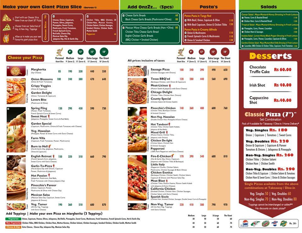 Menu at Pinocchio Pizza, Amritsar