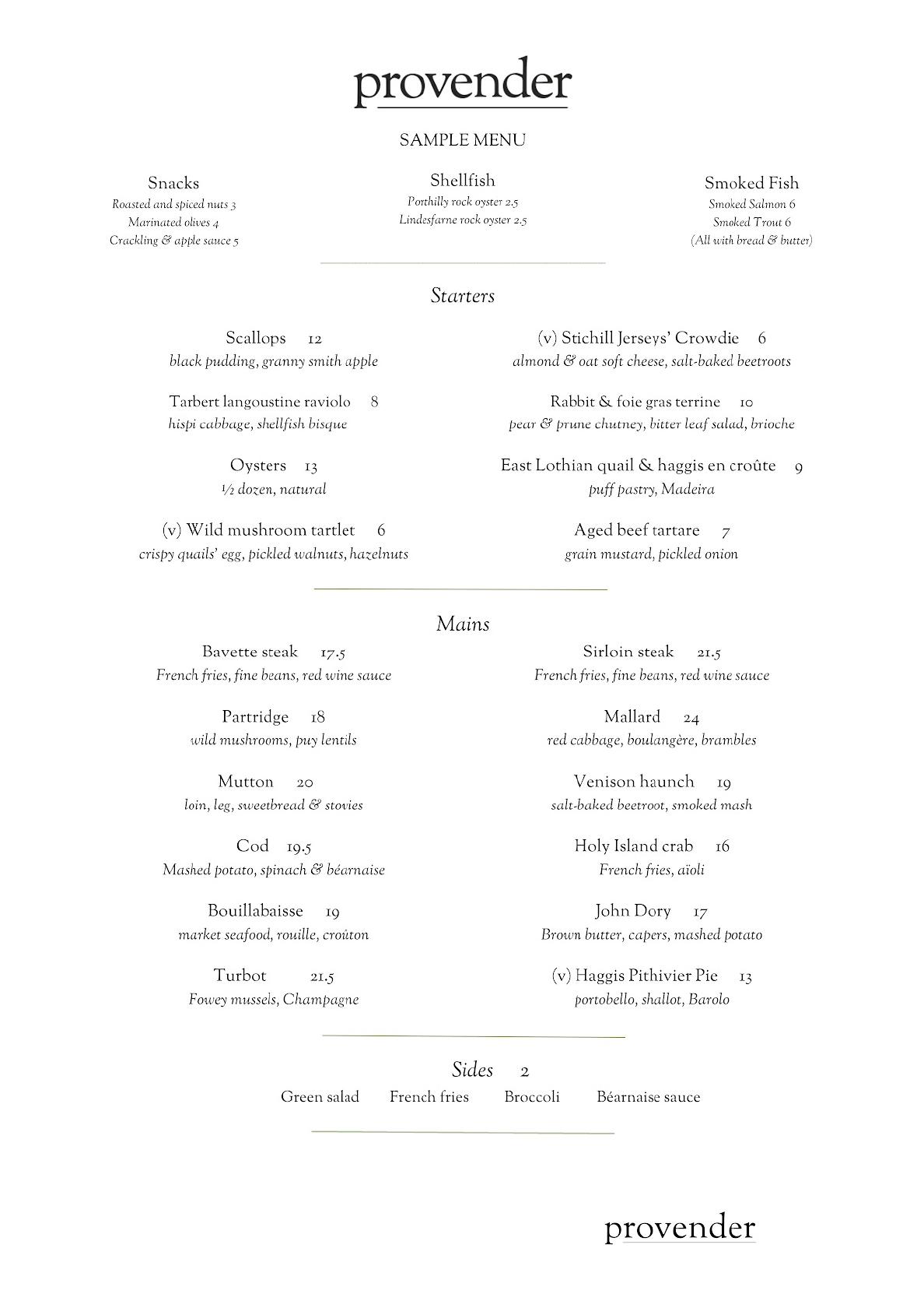 Menu at Provender Restaurant & Bar, Melrose