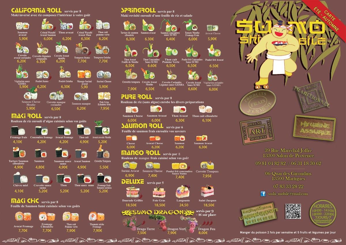 Menu at SUMO Suhi restaurant, Martigues