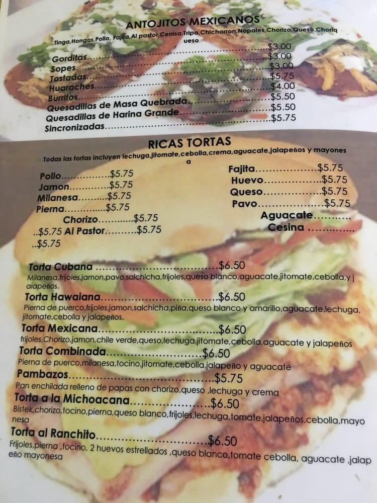 Menu at Tortas Y Tacos El Ranchito restaurant, Dallas