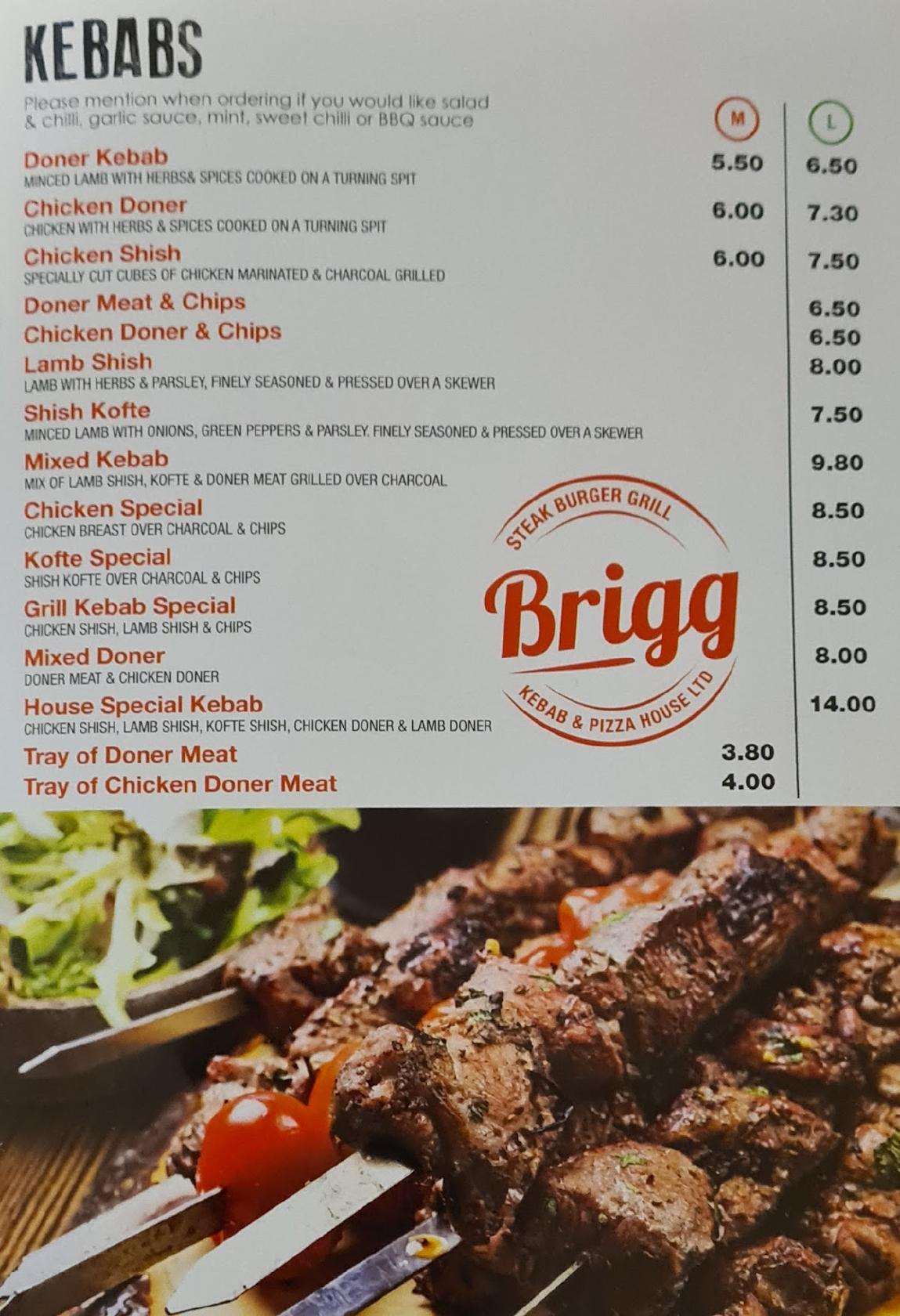 Menu at Brigg Kebab House restaurant, Brigg