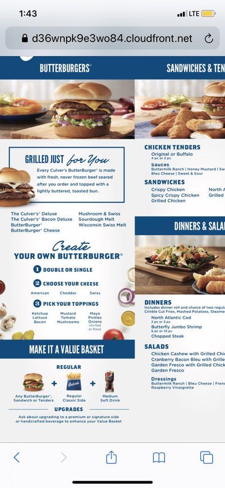 Menu at Culver's fast food, Port Orange