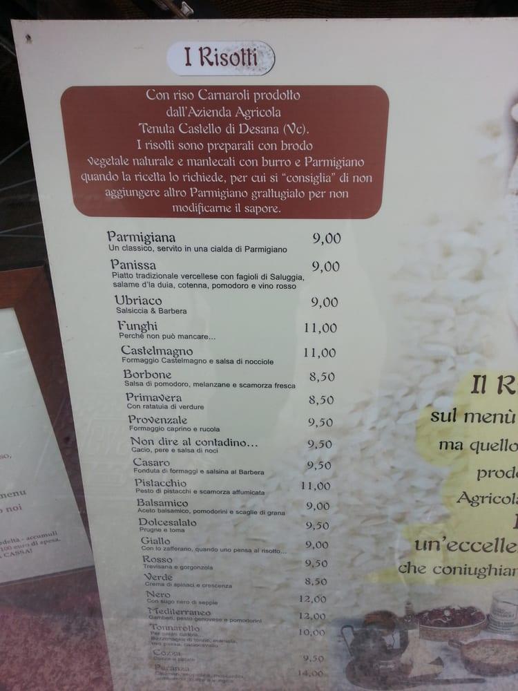Menu at Oryza restaurant, Turin