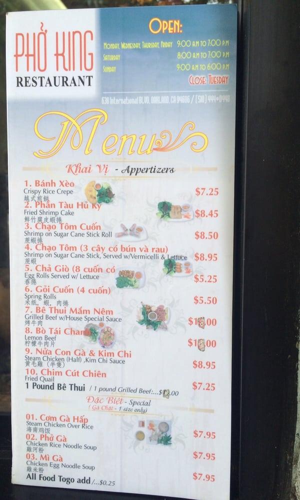 Menu at Pho King restaurant, Oakland, 207 E 18th St