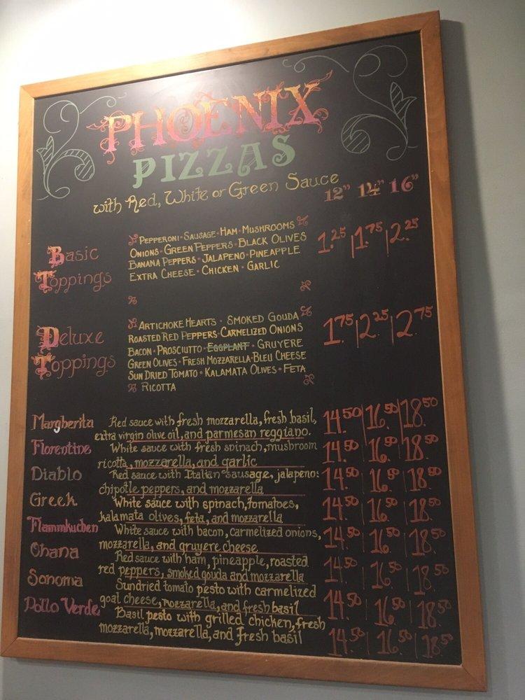 Menu at Phoenix Bakery, Morgantown