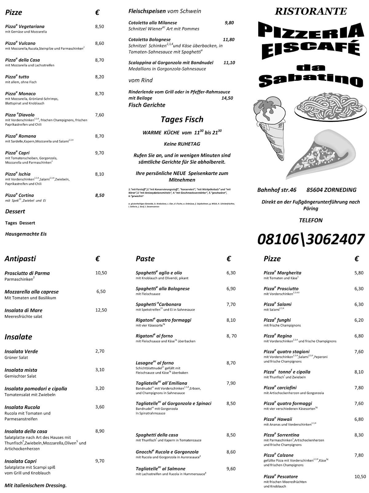 Speisekarte von Restaurant Da Sabatino, Zorneding