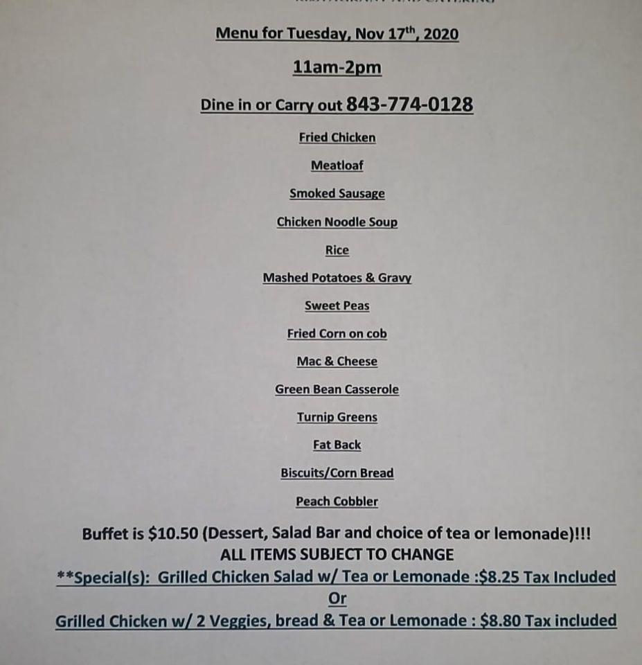 Menu at Southern Fried Restaurant and Catering, Dillon