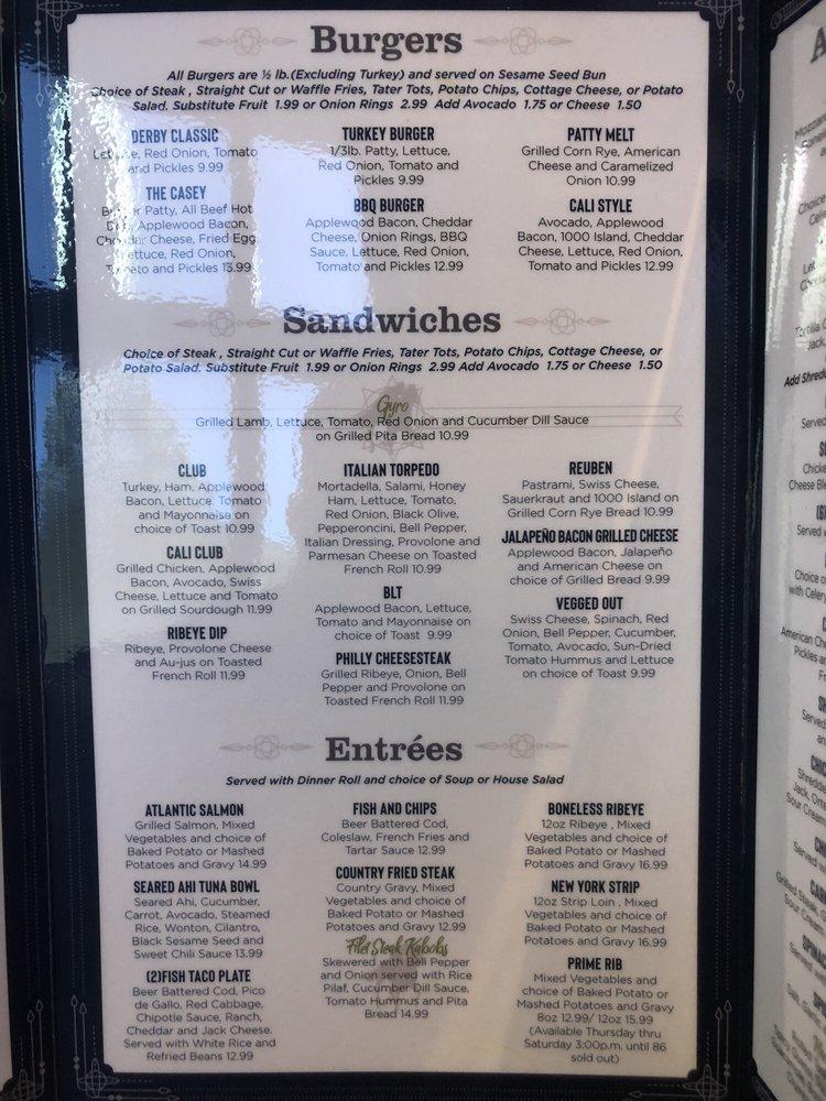 Menu at The Derby Room Norco pub & bar, Norco