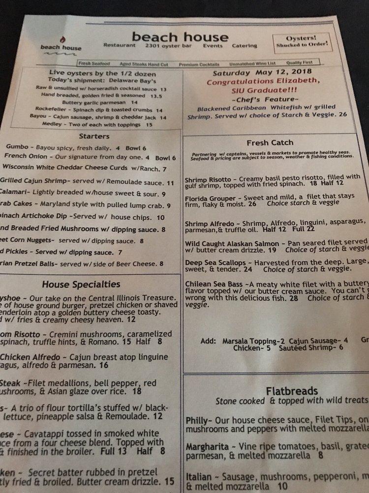 Menu at Beach House steakhouse, Decatur, 1001 S Lake Front Rd