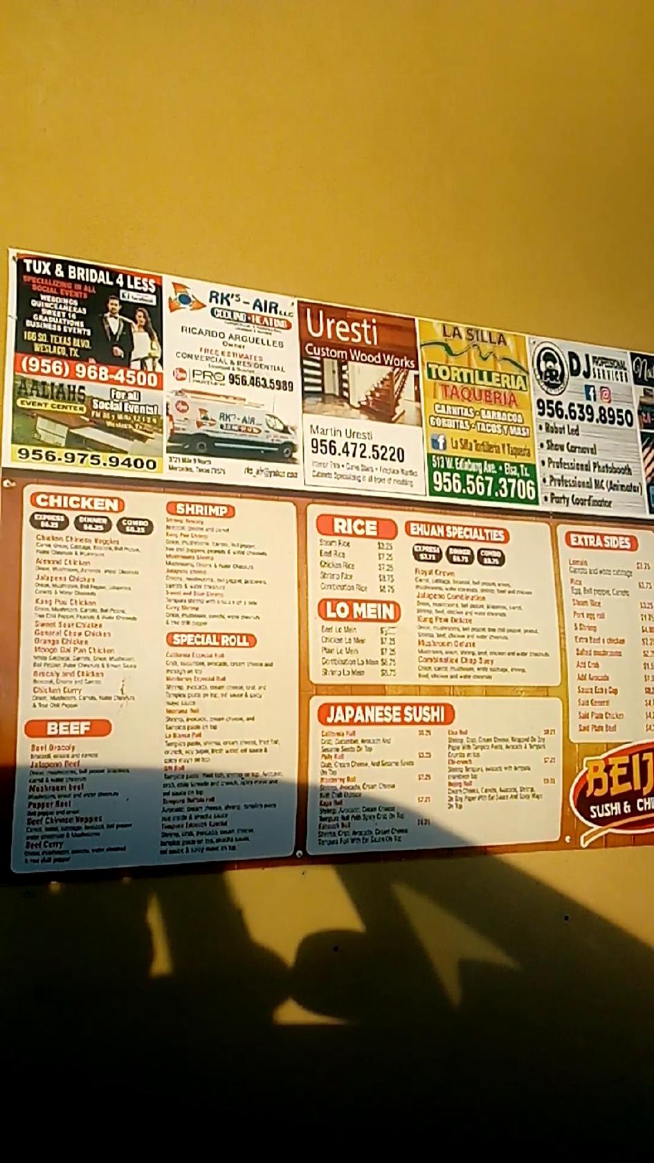 Menu at Beijing Express restaurant, Elsa