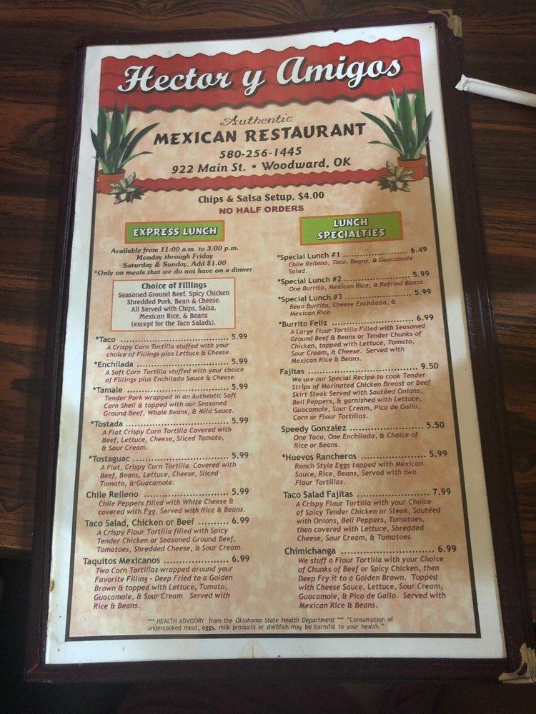 Menu at Hector y Amigos Mexican Restaurant, Woodward