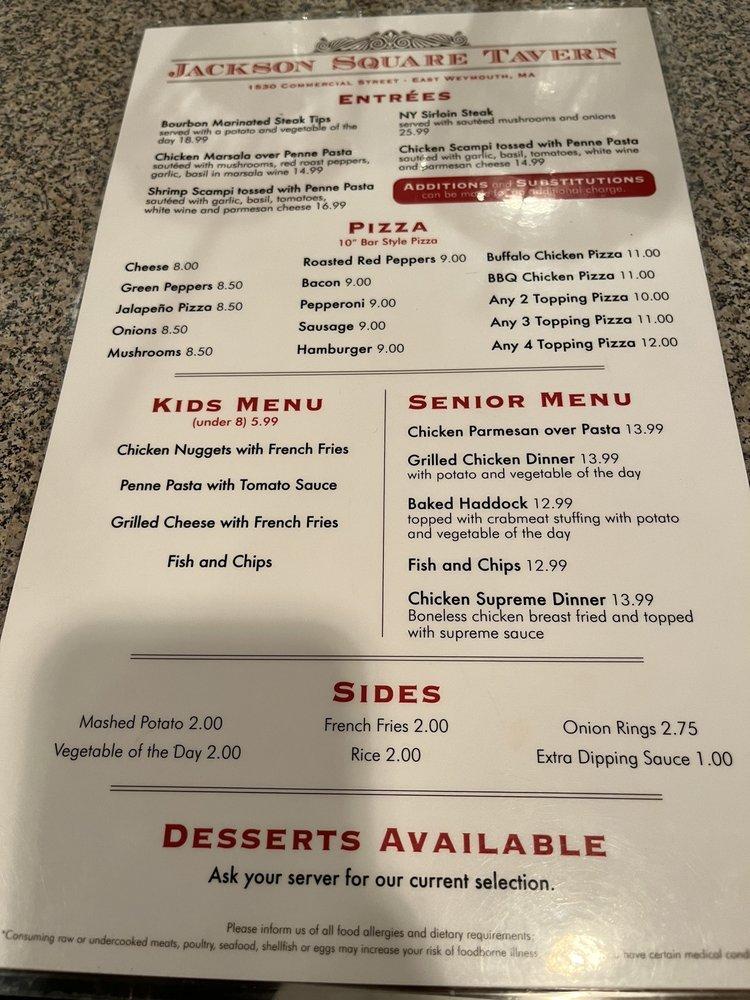 Menu at Jackson Square Tavern pub & bar, Weymouth