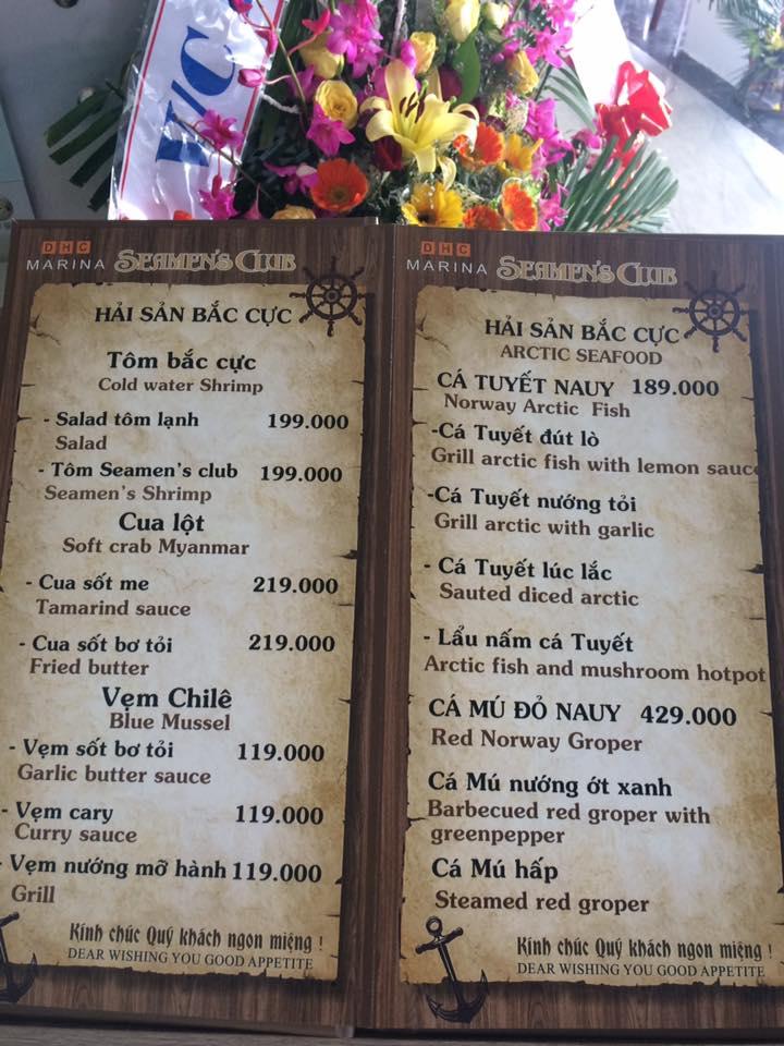 Menu at Nhà hàng-Bar Seamen's Club, Da Nang