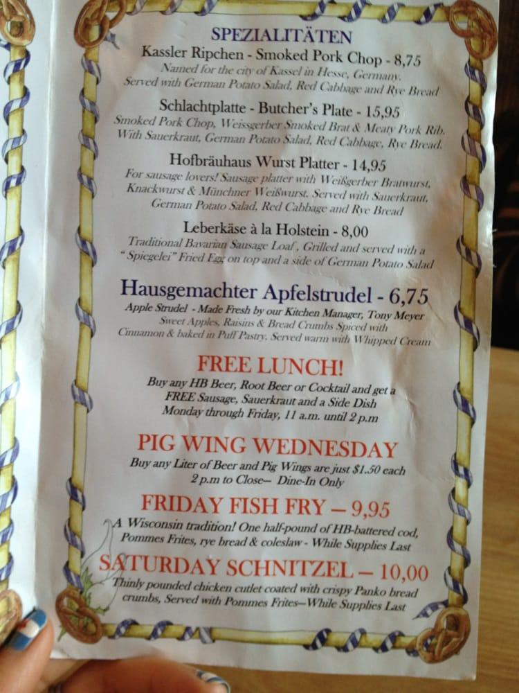 Menu at Old German Beer Hall pub & bar, Milwaukee