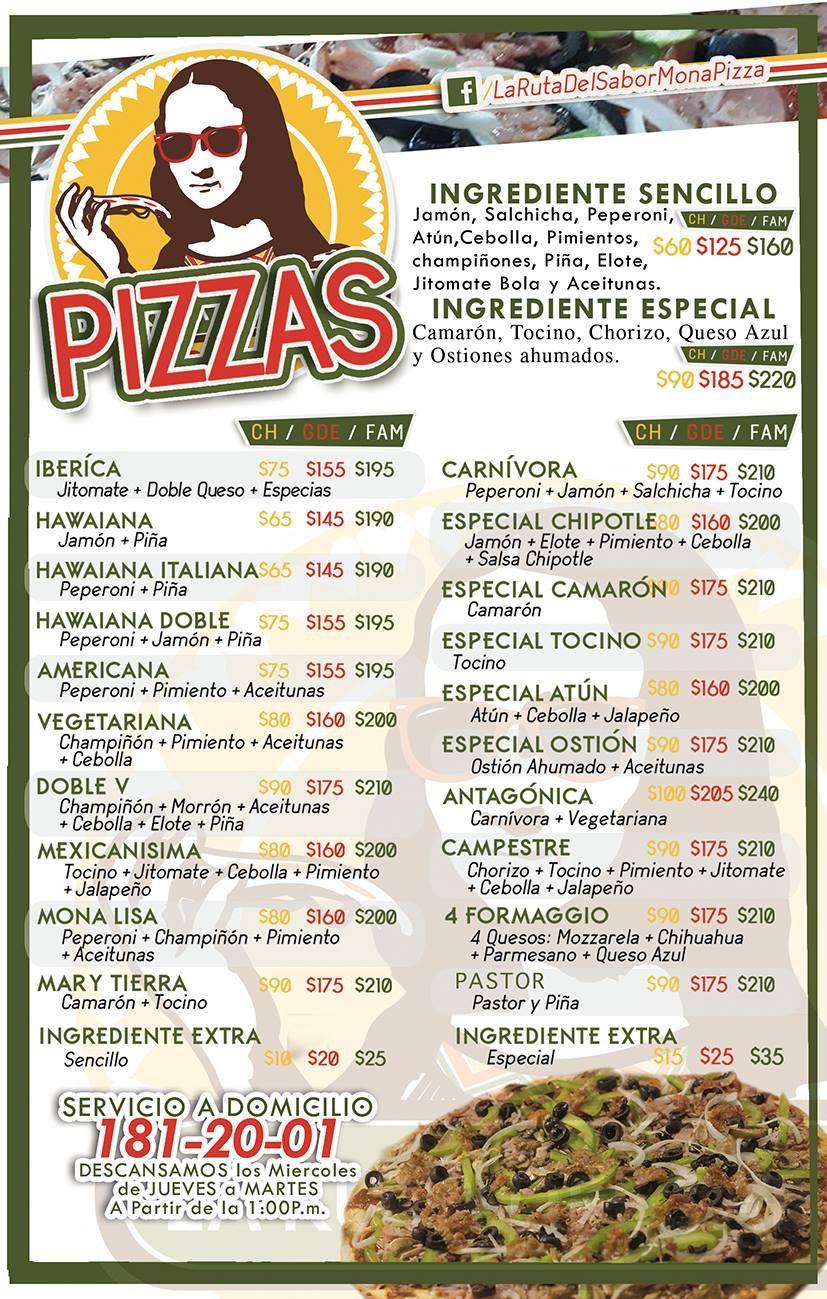 Menu at Pizzas Monapizza restaurant, Tepic