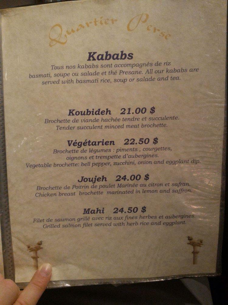 Carta del restaurante Quartier-Perse, Montréal