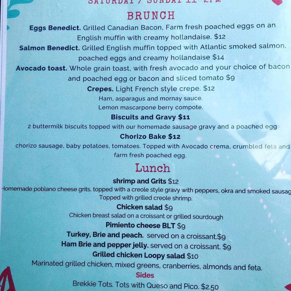 Menu at The Loopy Lemon Cafe, Camden
