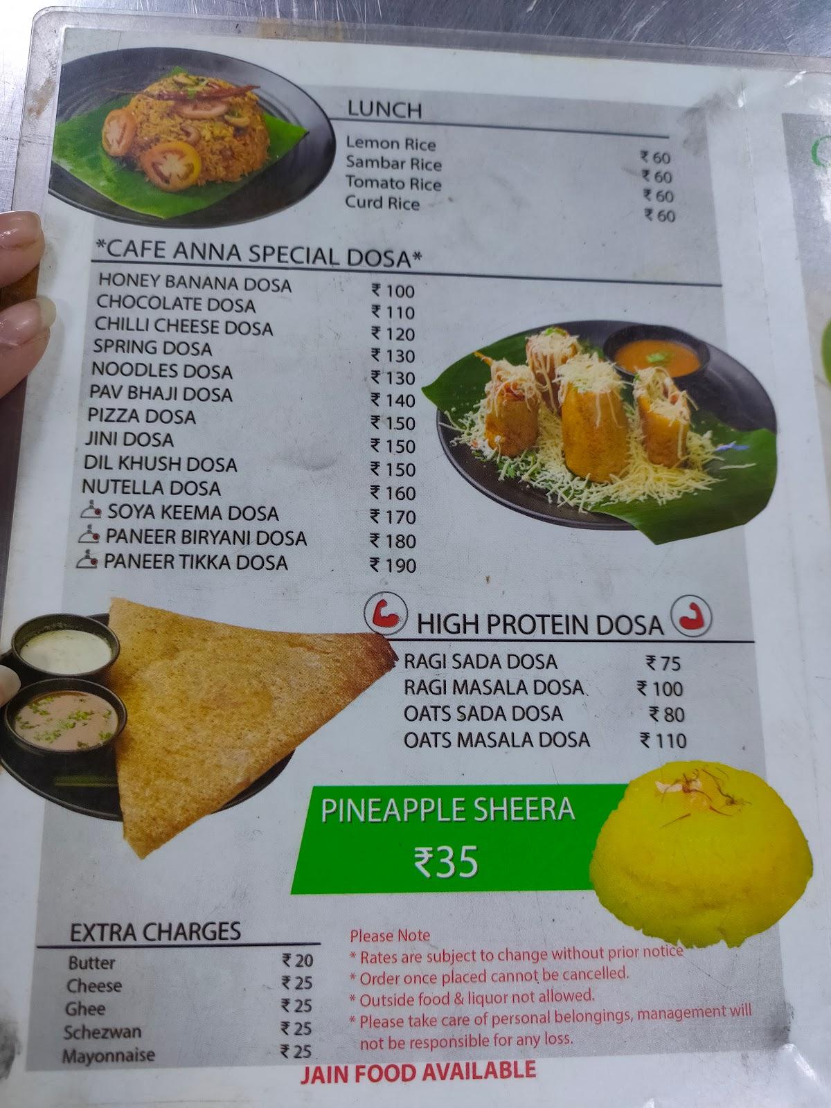 Menu at Cafe Anna, Mumbai