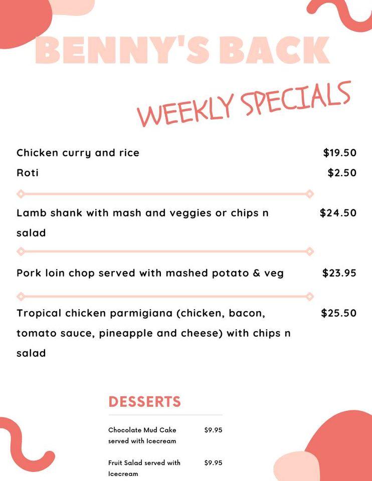 Menu at Anna's Restaurant, Tennant Creek