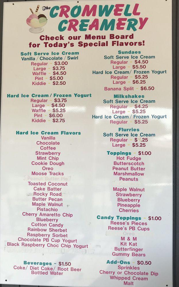 Menu at Cromwell Creamery restaurant, Cromwell