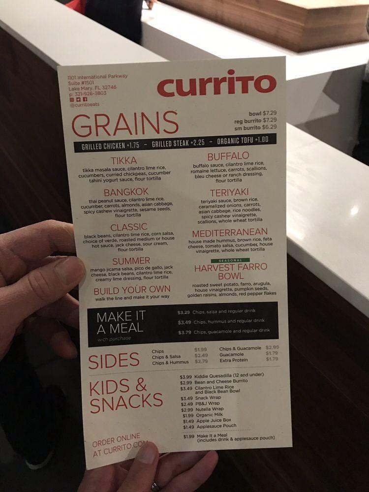 Menu at Currito pub & bar, Lake Mary