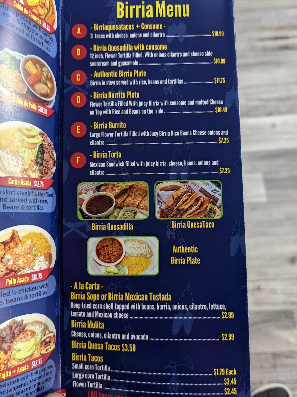 Menu at El Indio Restaurant & Taqueria, Lawrenceville
