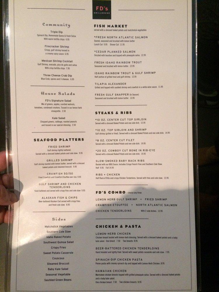Menu at FD's Grillhouse steakhouse, Tyler, S Broadway Ave #494